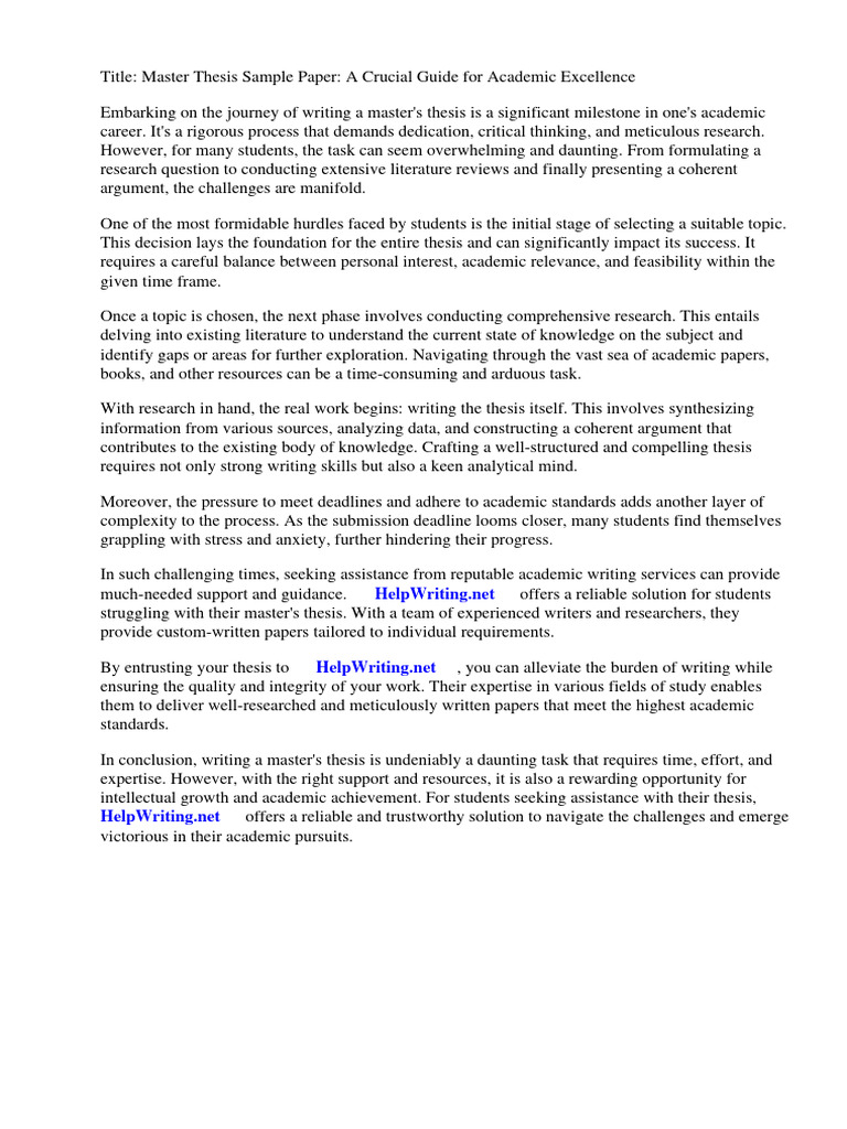 Master Thesis Sample Paper | Download Free PDF | Thesis