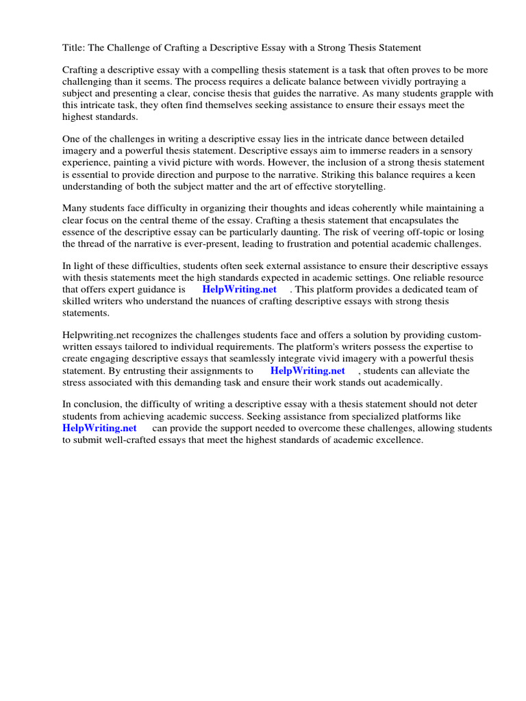 Descriptive Essay With Thesis Statement | PDF | Essays | Experience