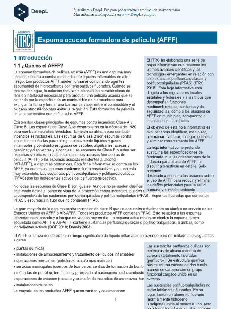 Espuma AFFF: Uso y características | PDF | Agua | Tubería (transporte ...