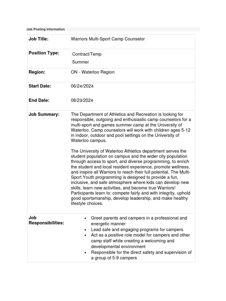 Multi-Sport Job Description 2 | PDF