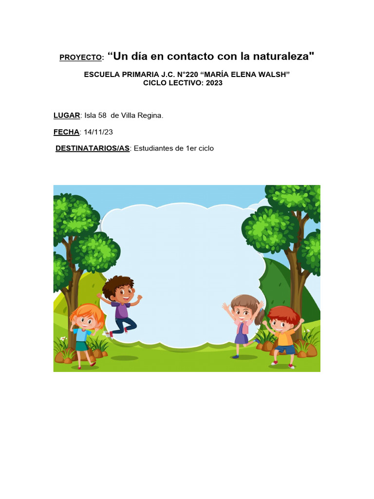 Proyecto Un Dia Con La Naturaleza | PDF