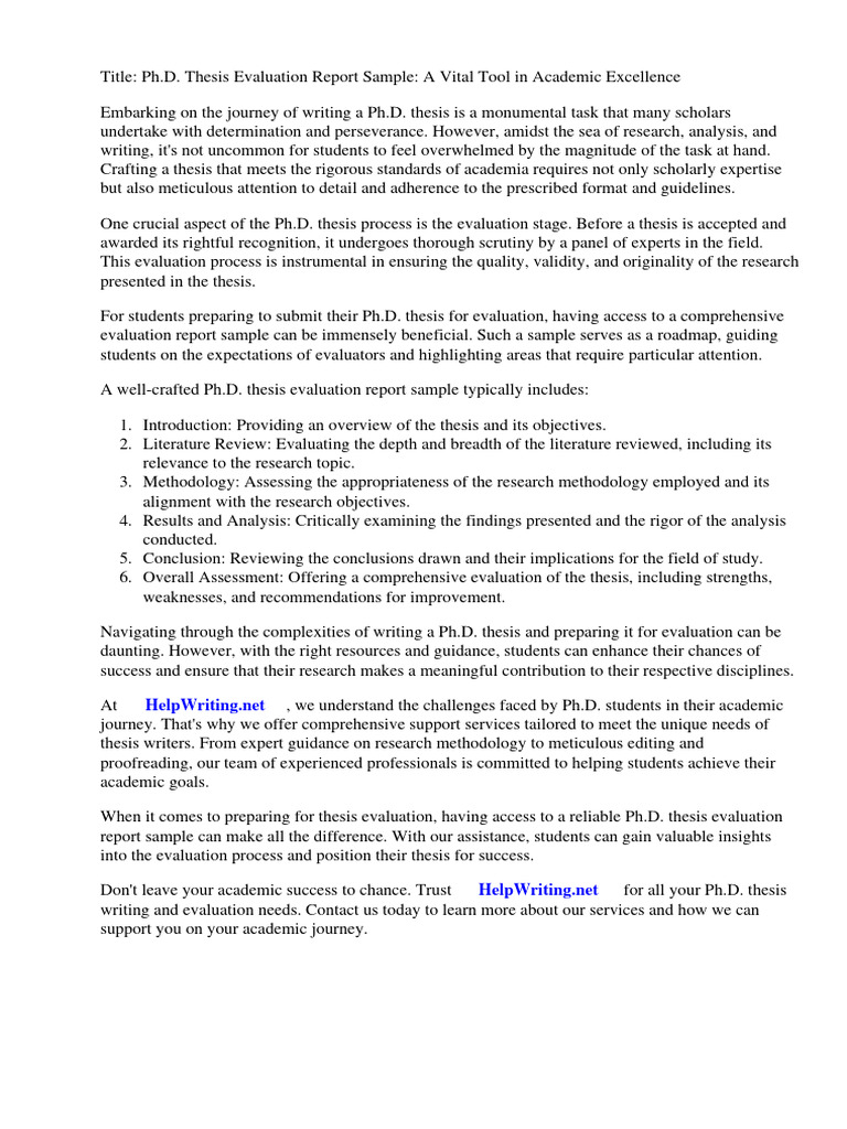 PH.D Thesis Evaluation Report Sample | PDF