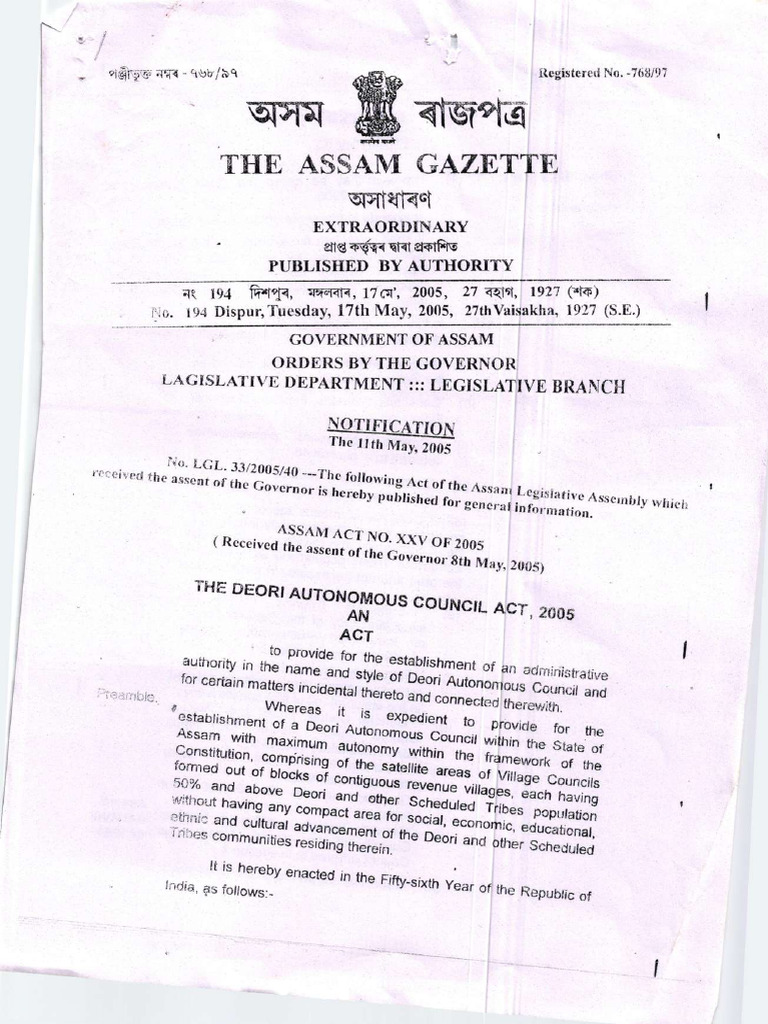 Deori Autonomous Council Act | PDF