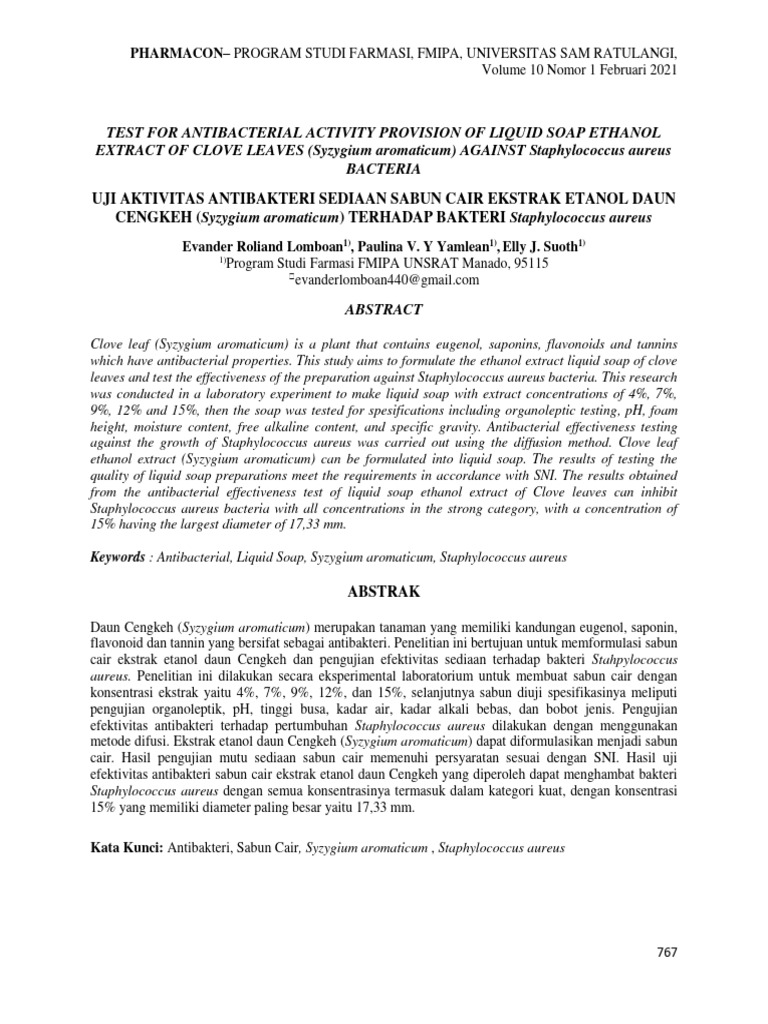 JM pharmacon,+98.+Evander+Lomboan+ (767-773) | PDF | Clove | Staphylococcus