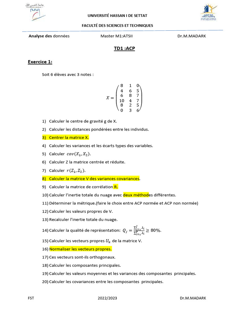TD1 Acp | PDF | Matrice (Mathématiques) | Algèbre