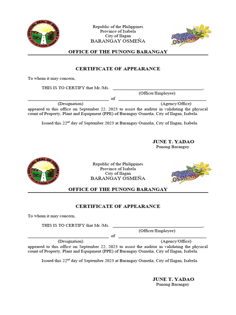Cert Appearance COA | PDF