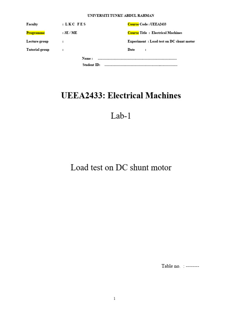 UEEA2433 Practical 1Q | PDF | Electric Motor | Materials Science