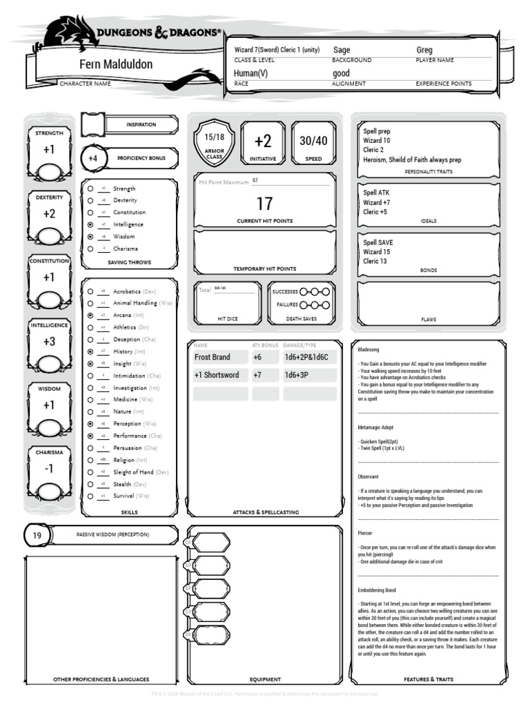 5e Character Sheets Fillable | PDF