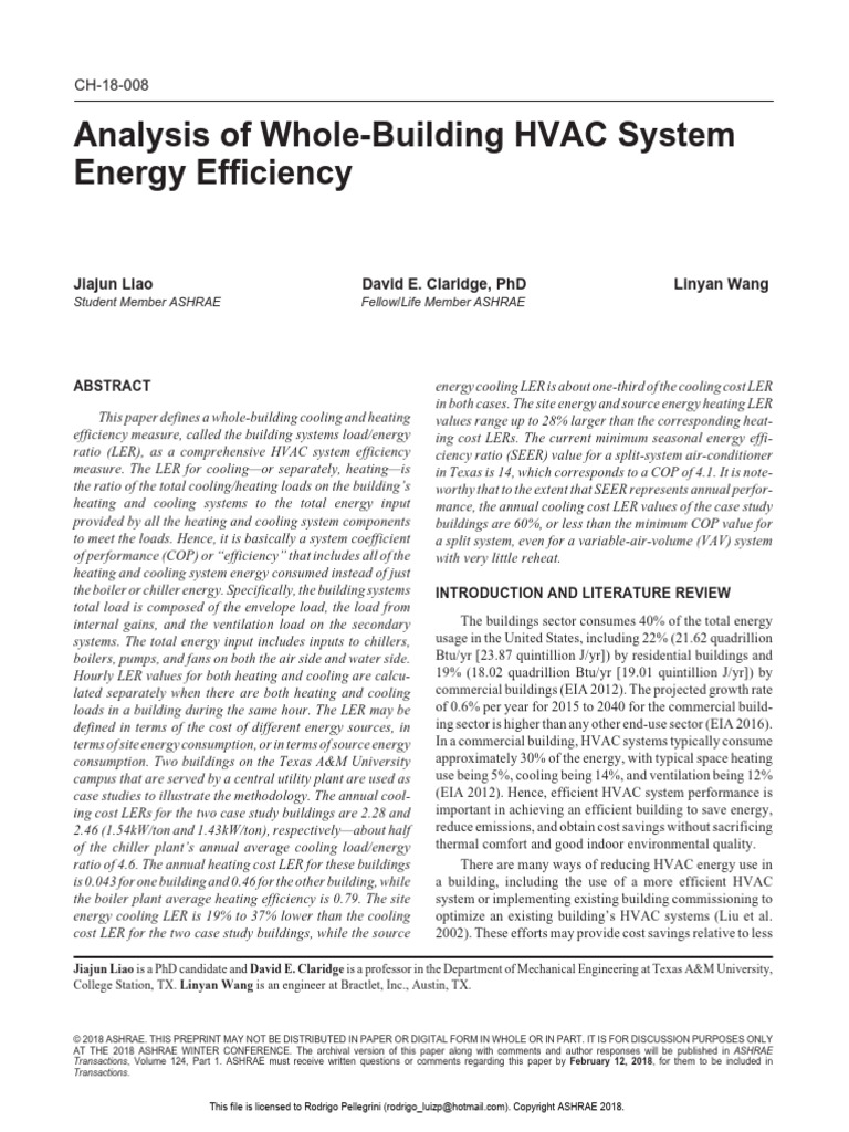 Analysis of Whole-Building HVAC System Energy Efficiency | PDF
