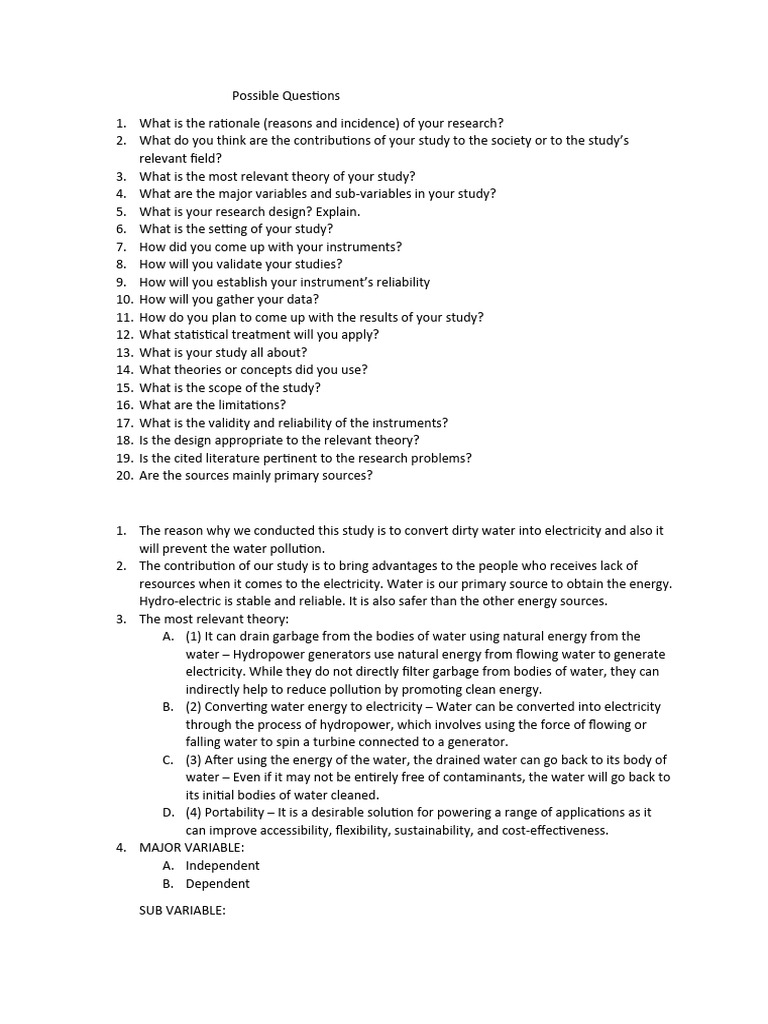 Possible Questions For Defense | PDF | Water | Hydropower