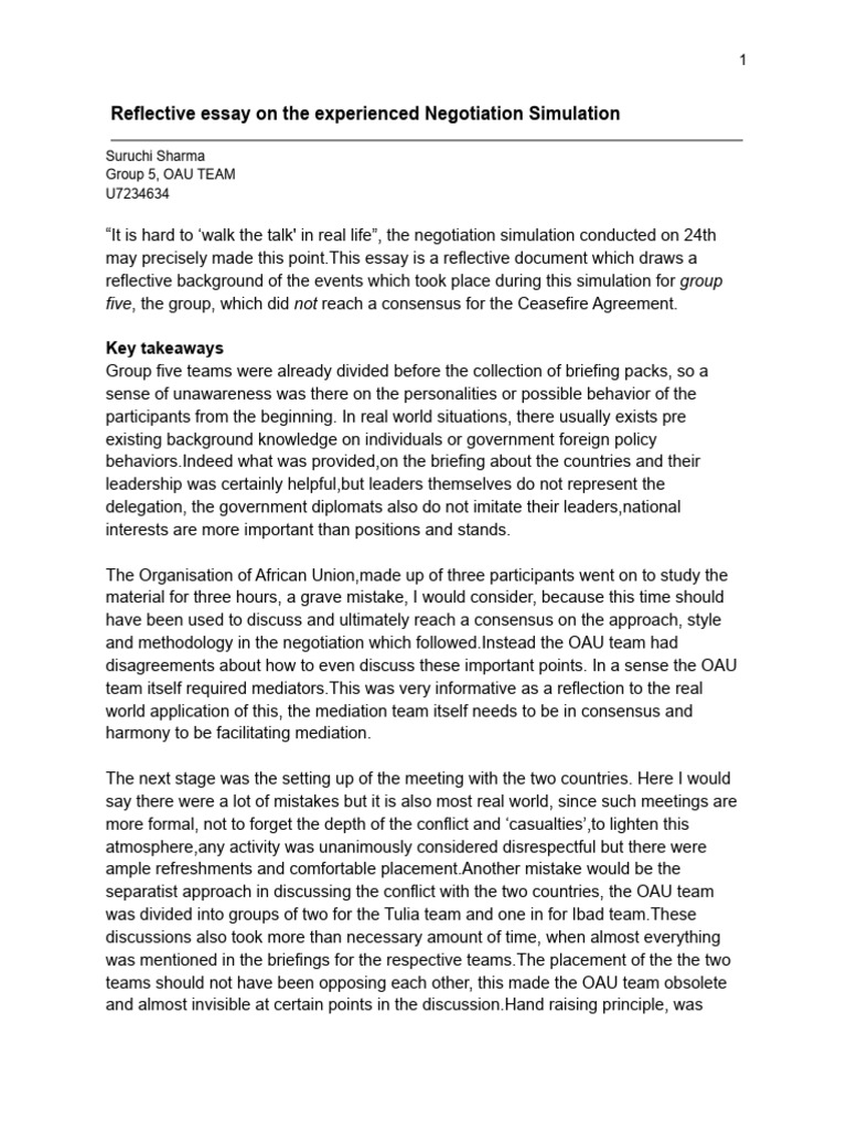 reflection | PDF | Negotiation | Mediation