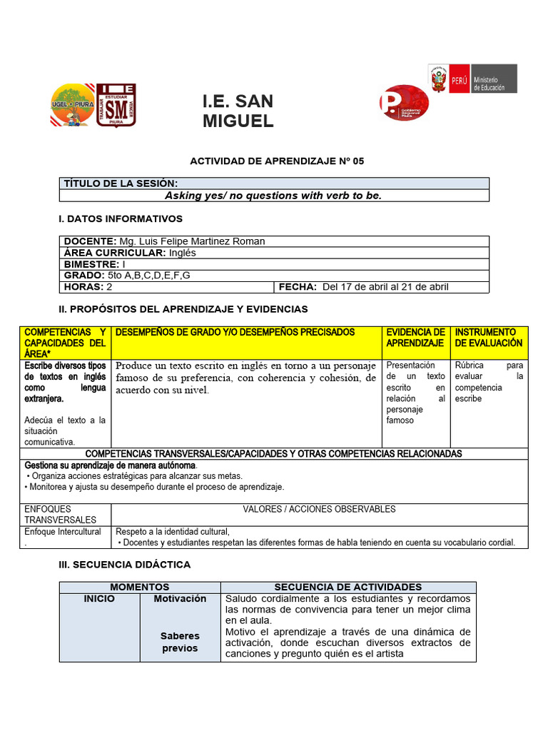 Sesion 5 de Aprendizaje | Descargar gratis PDF | Evaluación | Aprendizaje