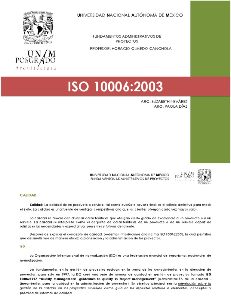 ISO 10006-2003 | Calidad (comercial) | Organización internacional para ...