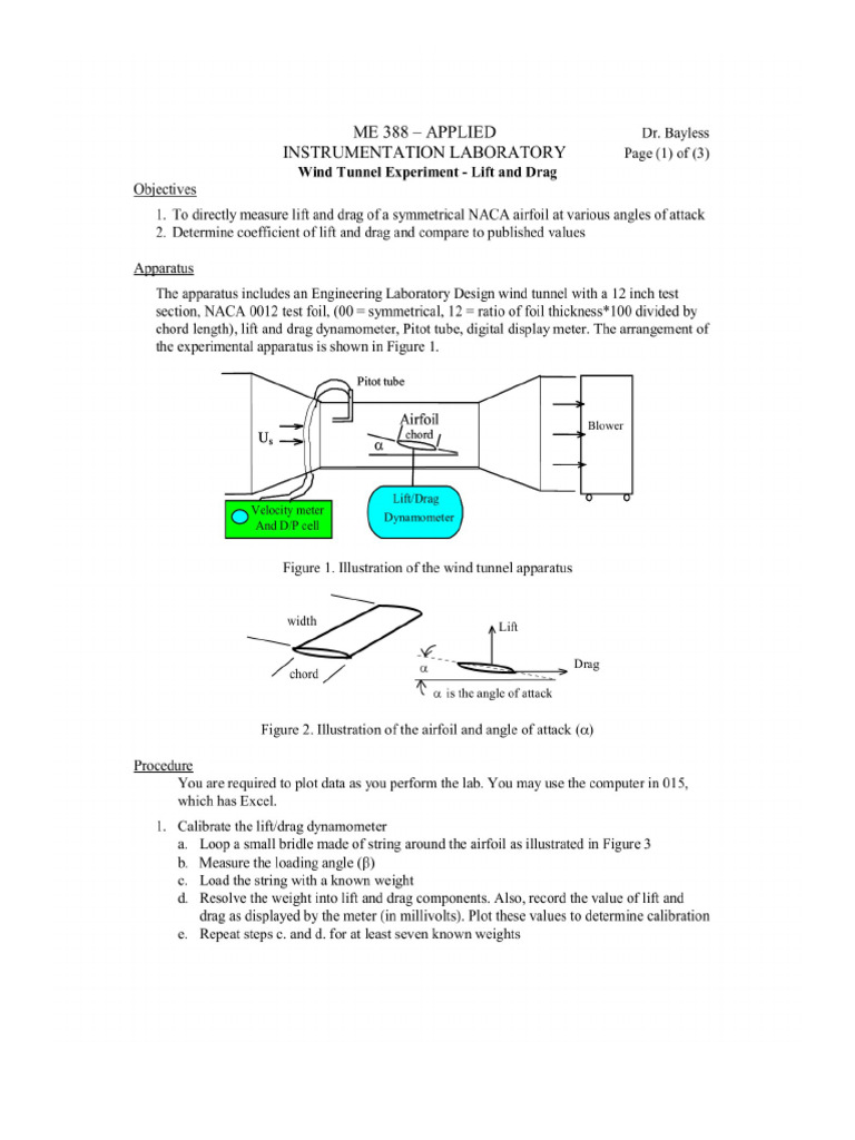 ME 388 - APPLIED INSTRUMENTATION LABORATORY Wind Tunnel ... | PDF