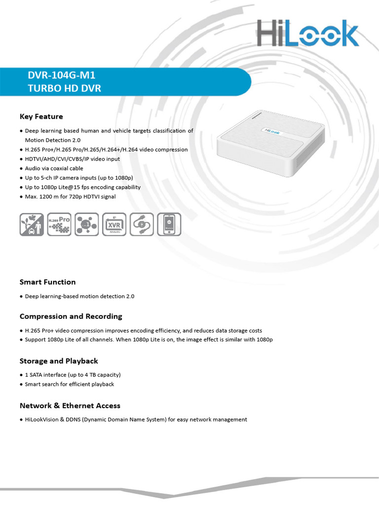 Datasheet-Of DVR-104G-M1 V4.70.160 20230822 | PDF | Video | Data Compression