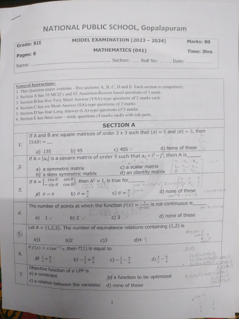 Model Exam Math | PDF | Mathematics | Algebra