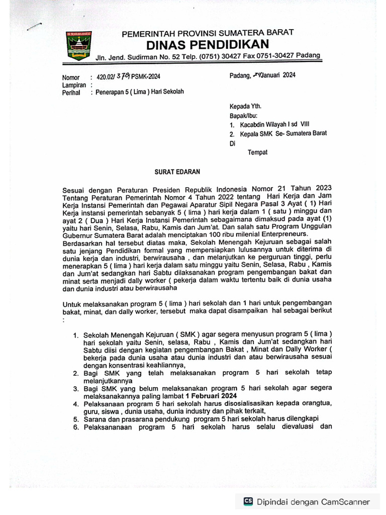 Penerapan 5 (Lima) Hari Sekolah | PDF