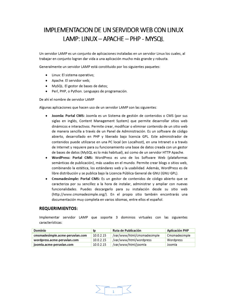 Laboratorio de Implementacion de Un Servidor Web Con Linux | PDF