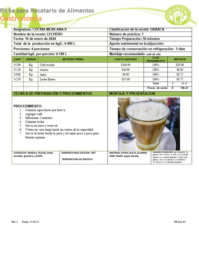 LECHERO | PDF | Alimentos | Preparación de comida y bebida