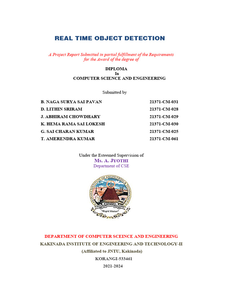 Real-Time Object Detection Report | PDF | Thesis | Academic Degree