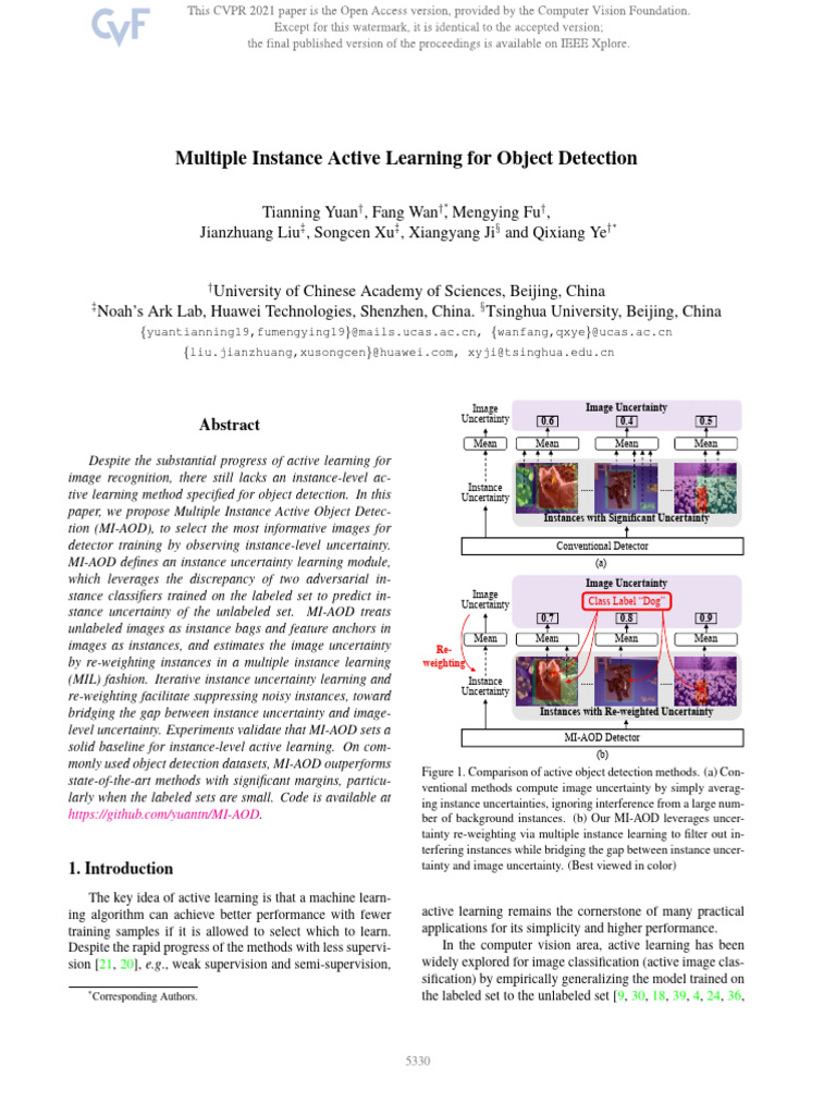 Yuan Multiple Instance Active Learning For Object Detection CVPR 2021 Paper | PDF | Statistical ...