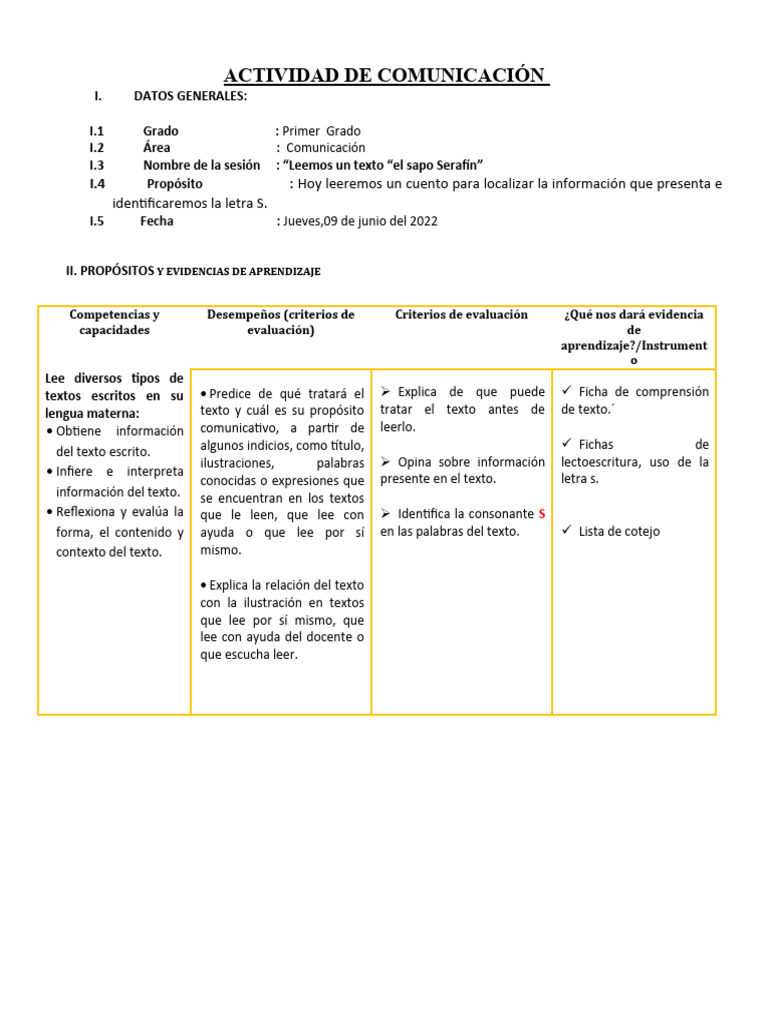 Actividad - Comunicacion - Leemos Un Texto (Letra S) | PDF ...