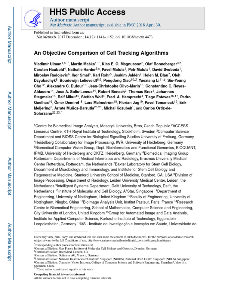 A Objective Comparison of Cell Tracking Algorithms | PDF