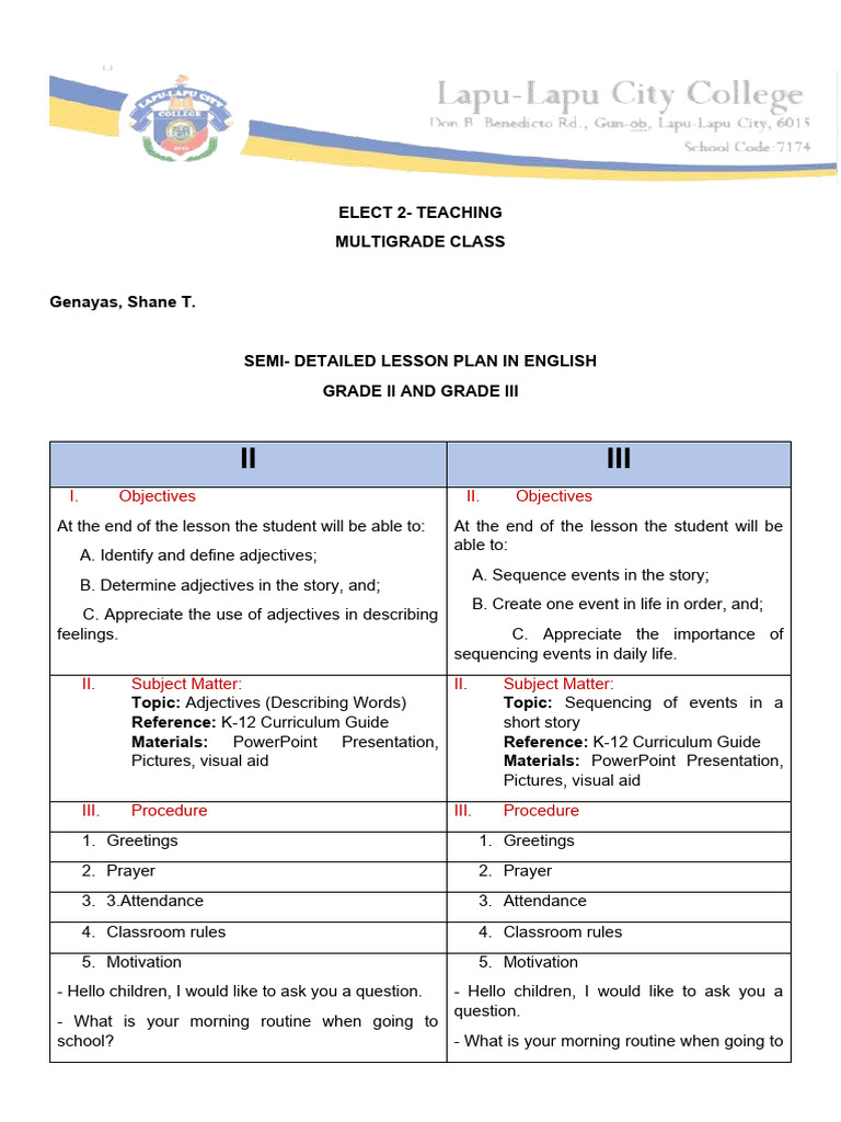 DLP IN MULTIGRADE ENGLISH Grade 2 and 3 GENAYAS | PDF | Curriculum ...