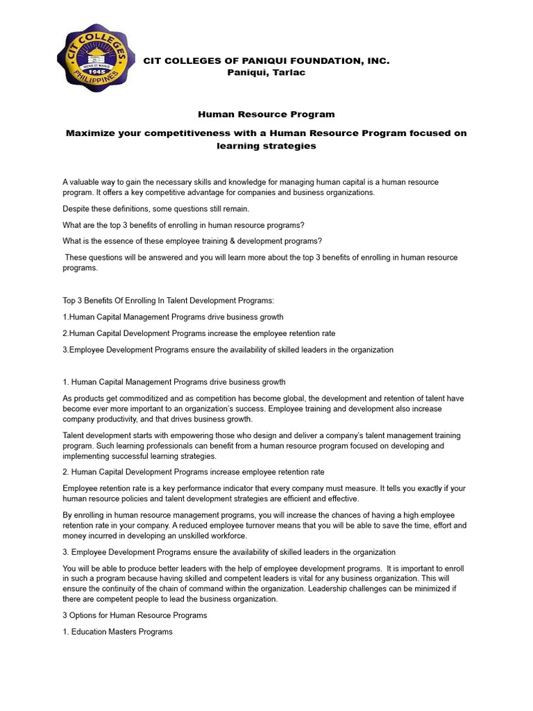 Human Resource Program | PDF | Change Management | Human Resources