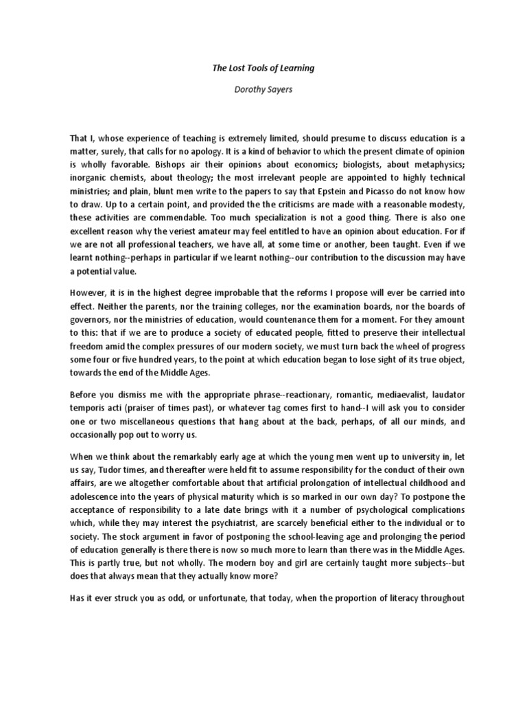 Recovering the Lost Tools of Learning | PDF | Social Science