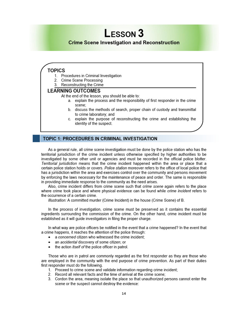 8 Lesson 3 Crime Scene Investigation and Reconstruction | PDF