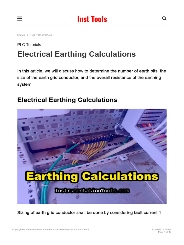 Electrical Earthing Calculations - Inst Tools | PDF | Electrical ...
