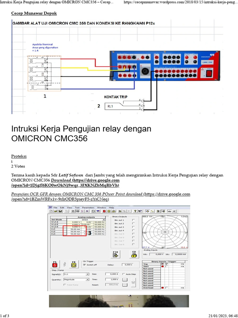 Intruksi Kerja Pengujian Relay Dengan OMICRON CMC356 - Cecep Munawar Depok | PDF