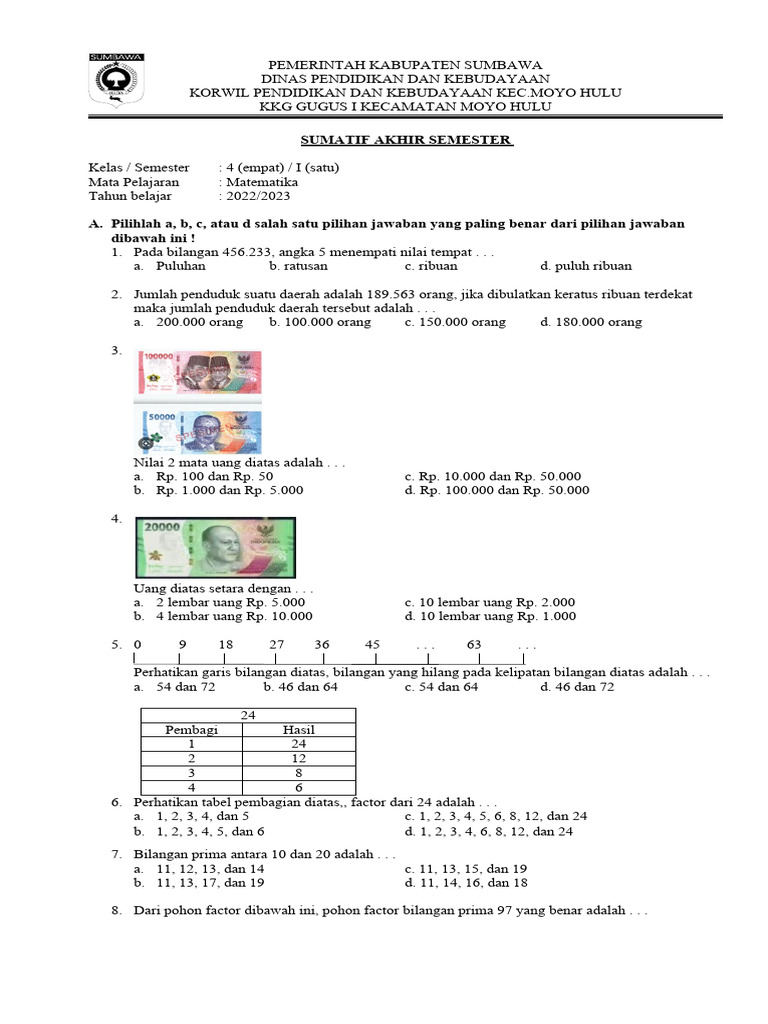 Sas Matematika Kelas 4 | PDF