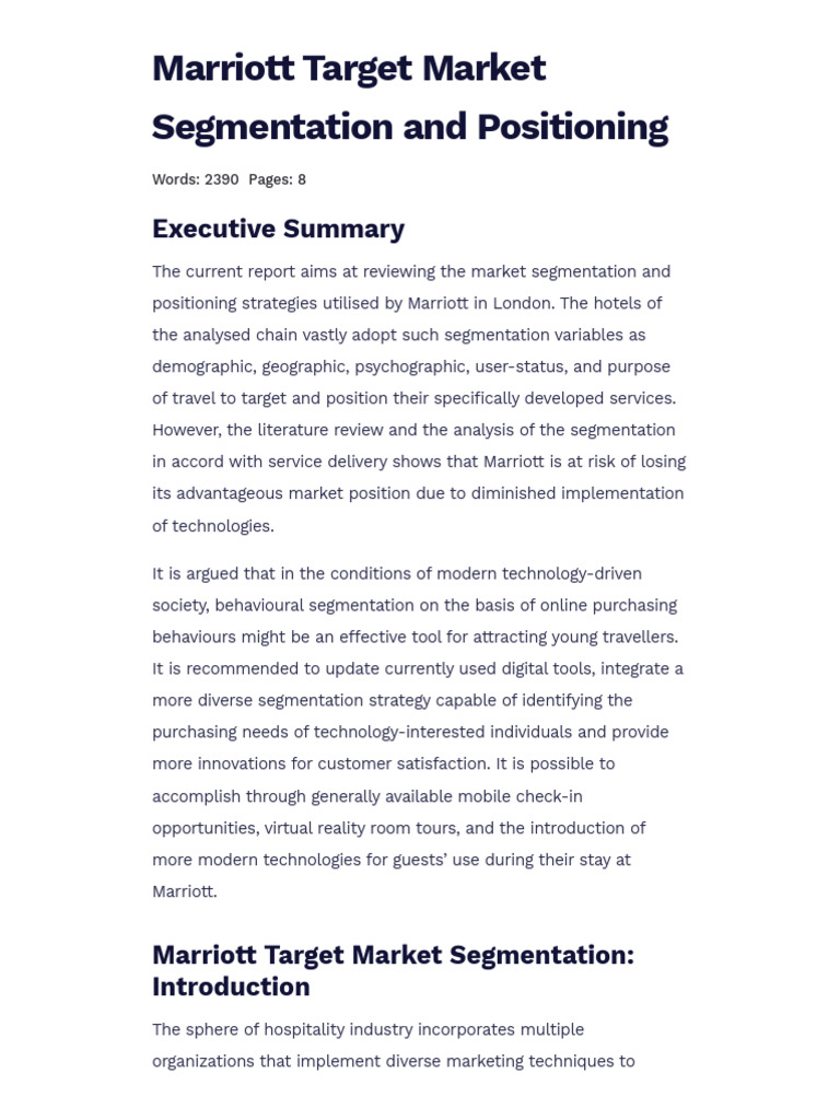 Marriott Market Segmentation, Targeting, and Positioning - Free Essay Example | Download Free ...