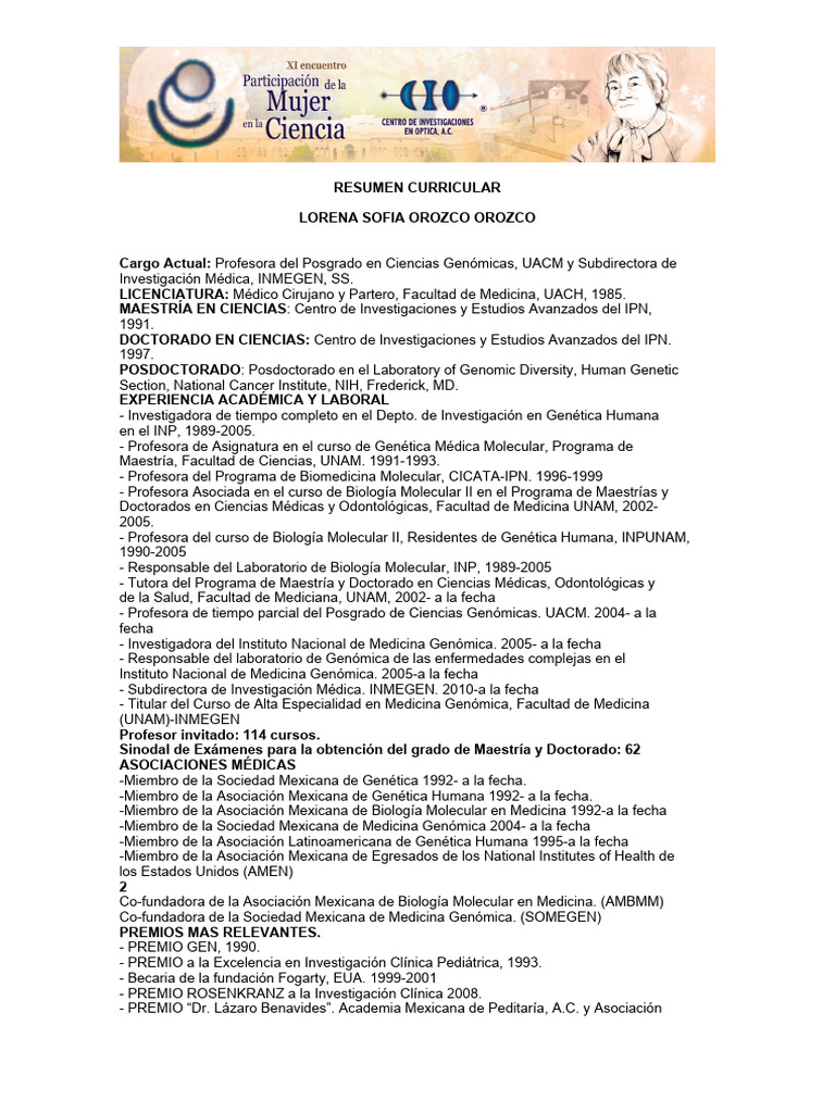 CV Lorena Orozco | Descargar gratis PDF | Medicina | Ciencias de la Salud
