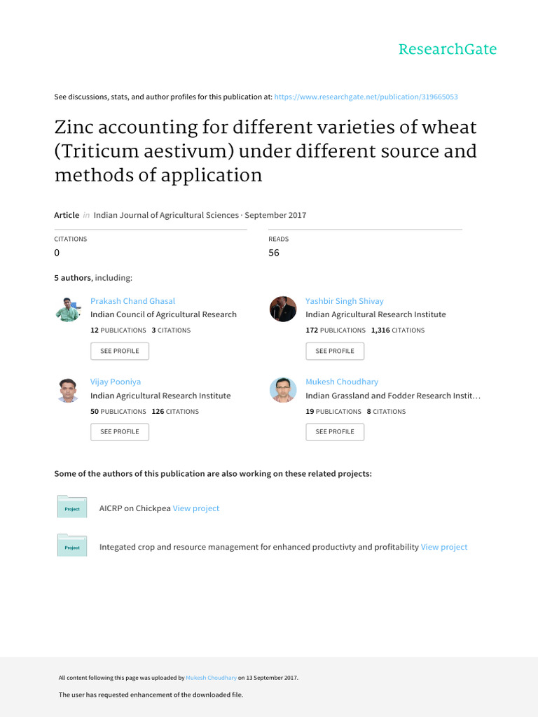 Zinc Management in Wheat Varieties | PDF | Wellness