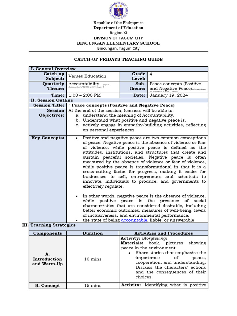 Teaching-Guide-Catch-Up-Friday-ValuesEd | PDF | Peace | Violence