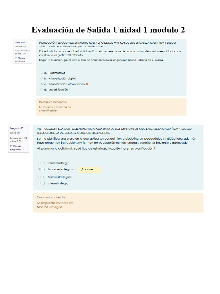 Evaluación de Salida Unidad 1 modulo 2 | PDF