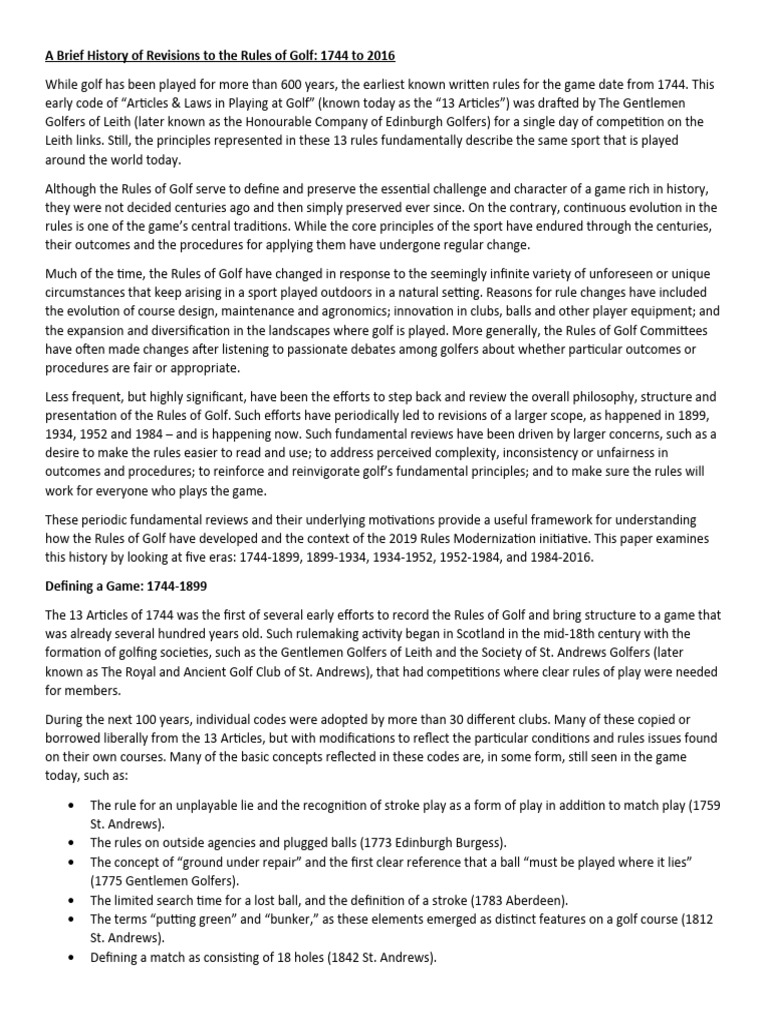 A Brief History of Revisions To The Rules of Golf - FINAL - Clean | PDF ...