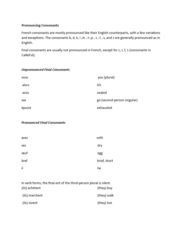 French Consonant Pronunciation Guide | PDF | Consonant | English Language