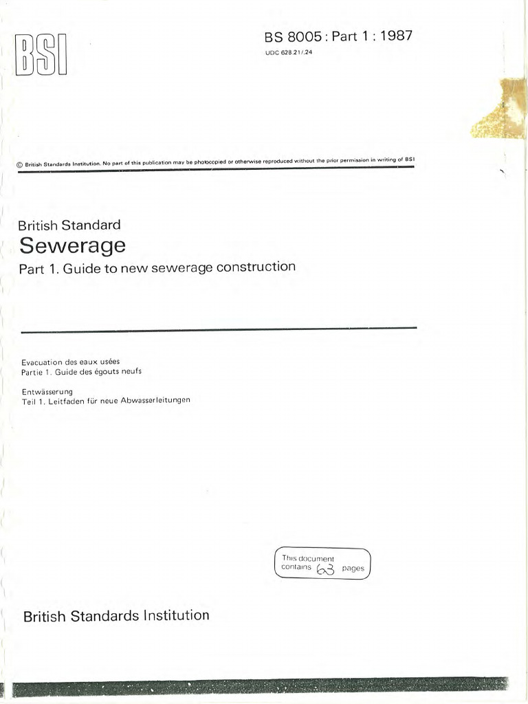 BS 8005 Part 1 Guide To New Sewerage Construction | PDF