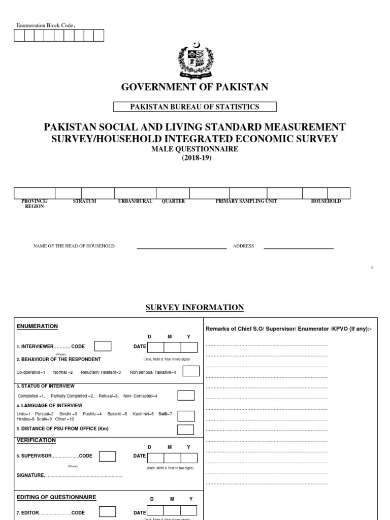 Pakistan Household Survey 2018-19 | PDF | Employment | Survey Methodology