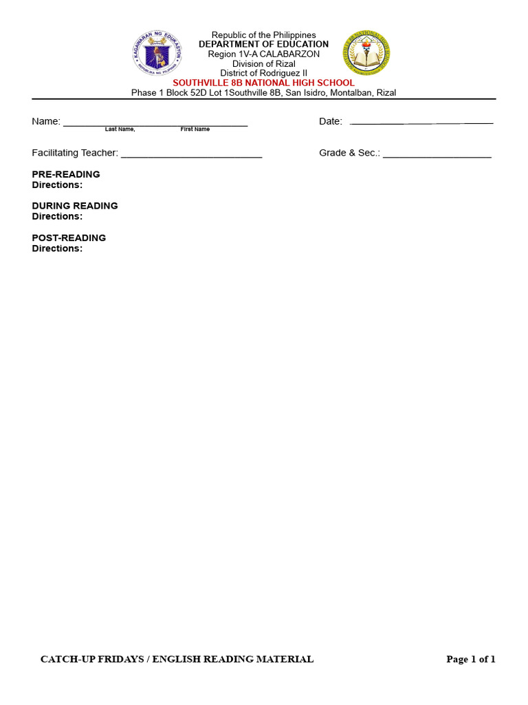 Catch-Up Fridays English Reading Material | PDF