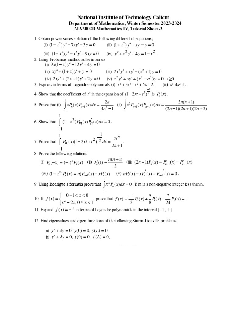 MA2002D - Tutorial Sheet 3 | PDF