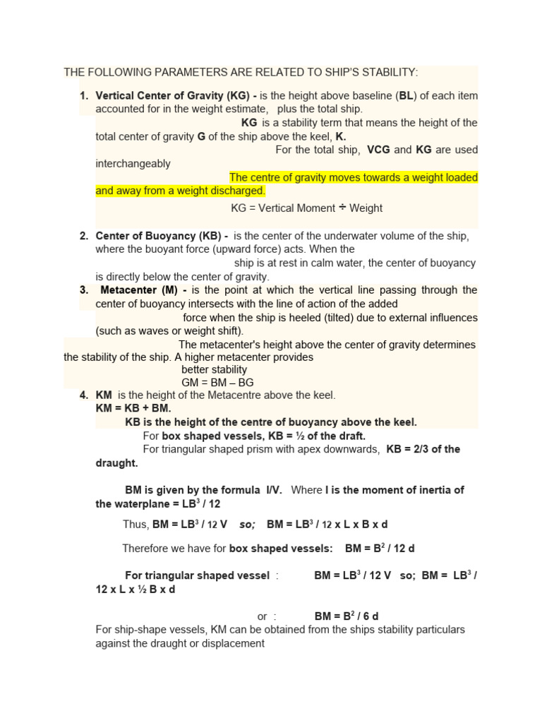 Key Parameters of Ship Stability | PDF | Technology & Engineering
