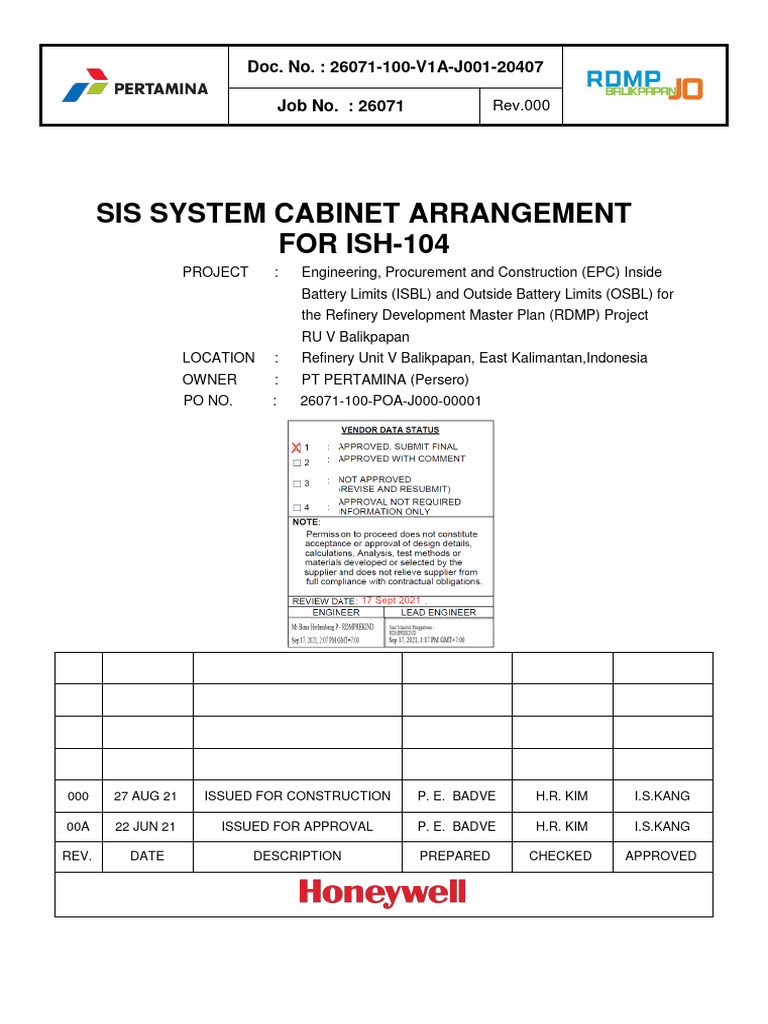 26071-100-V1a-J001-20407 - 000 Sis System Cabinet Arrangement For Ish ...