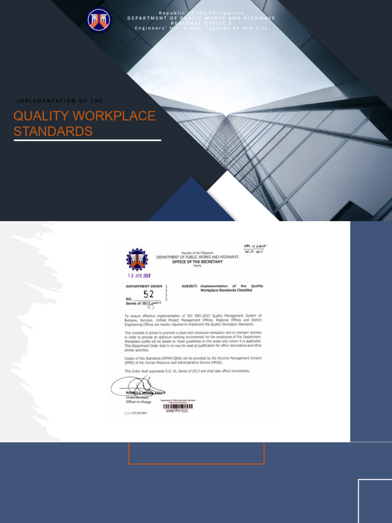 Quality Workplace Standards Implementation | PDF | Desk | Countertop