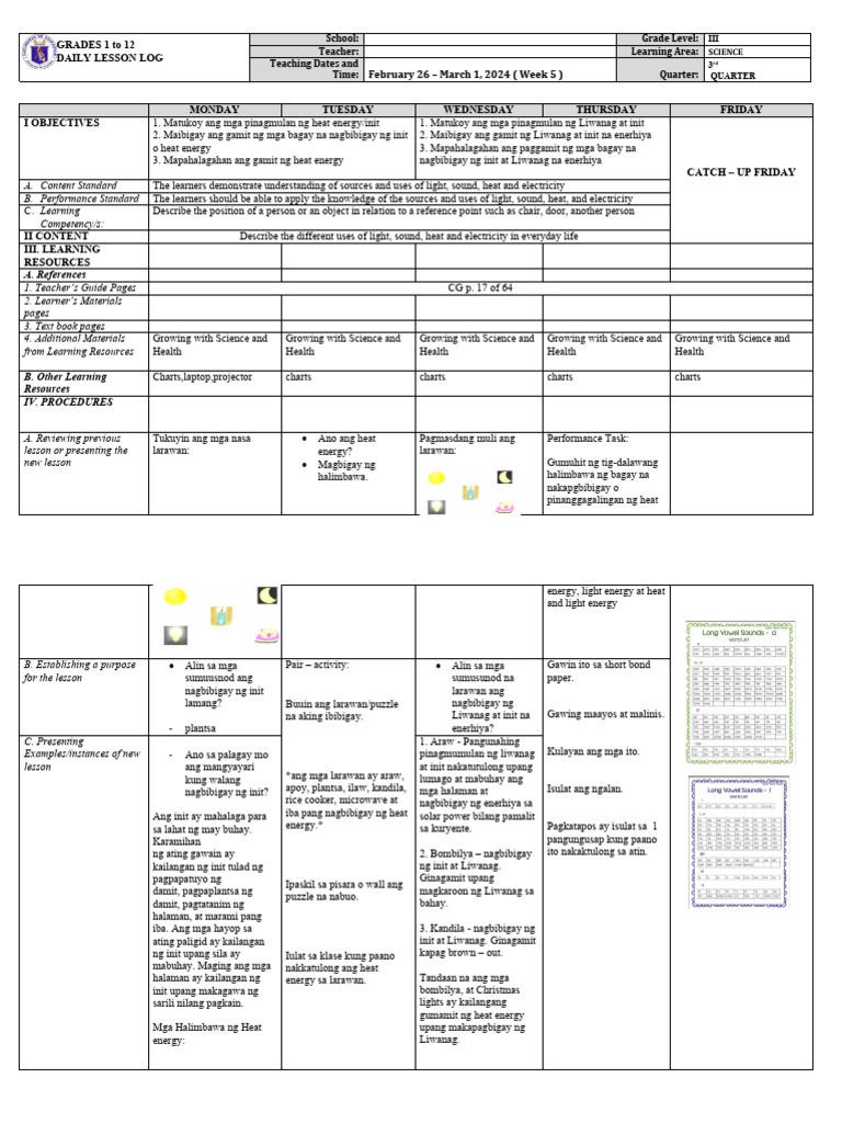 DLL - Science 3 - Q3 - W5 | PDF