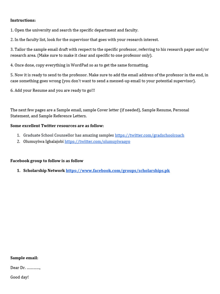 Guidelines to Find Potential Supervisors (Sample email_Coverletter ...